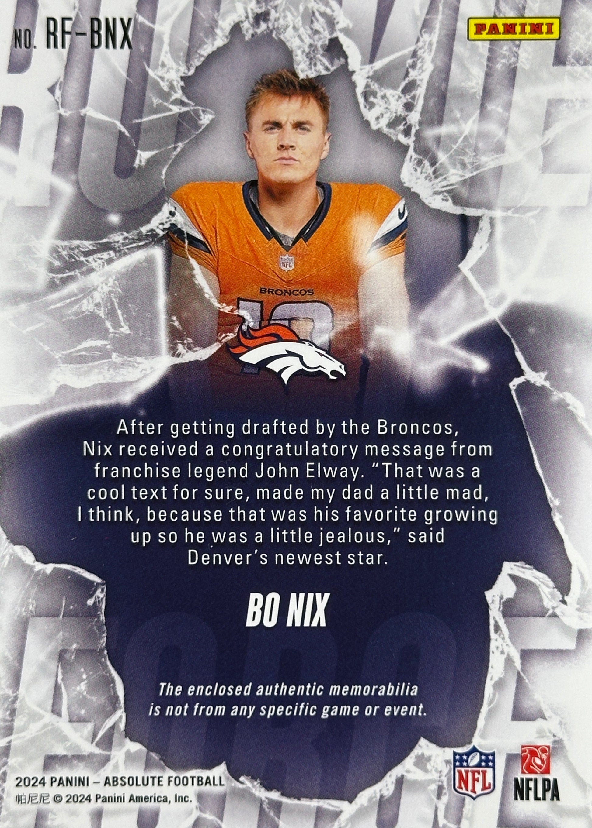 Bo Nix Rookie Force Patch Broncos – Wayne Collection