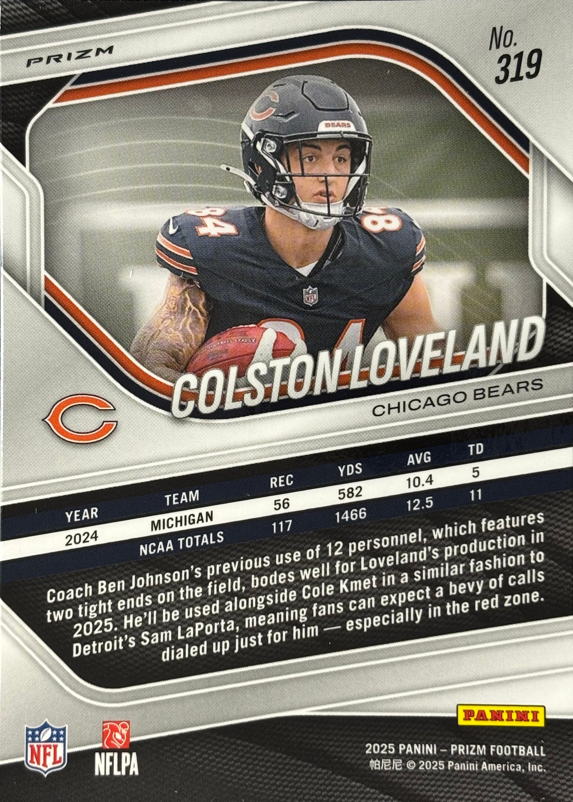 Colston Loveland Prizm Lazer Rookie Bears – Wayne Collection