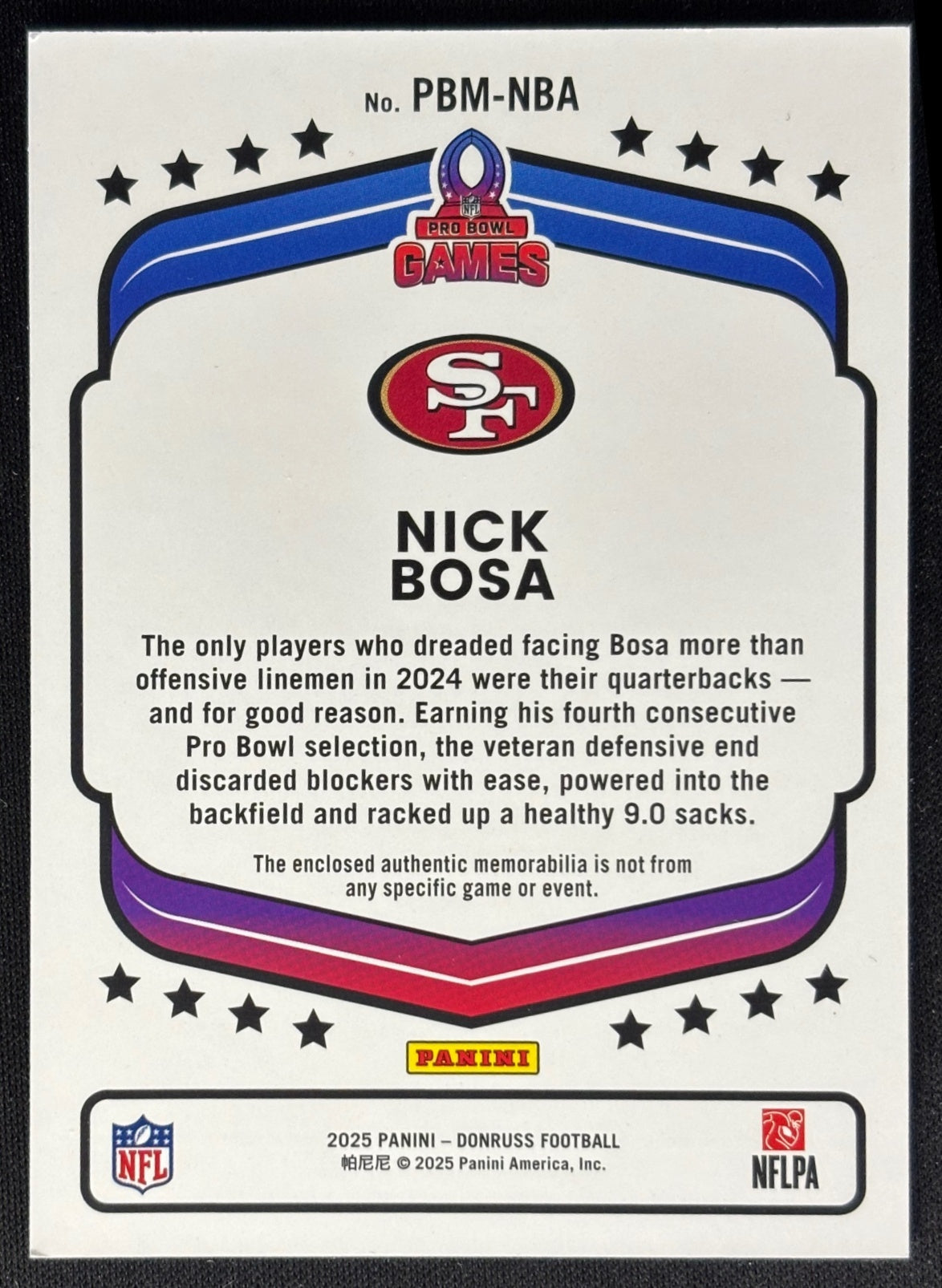 Nick Bosa 2025 Donruss Pro Bowl Materials 49ers | Wayne Collection
