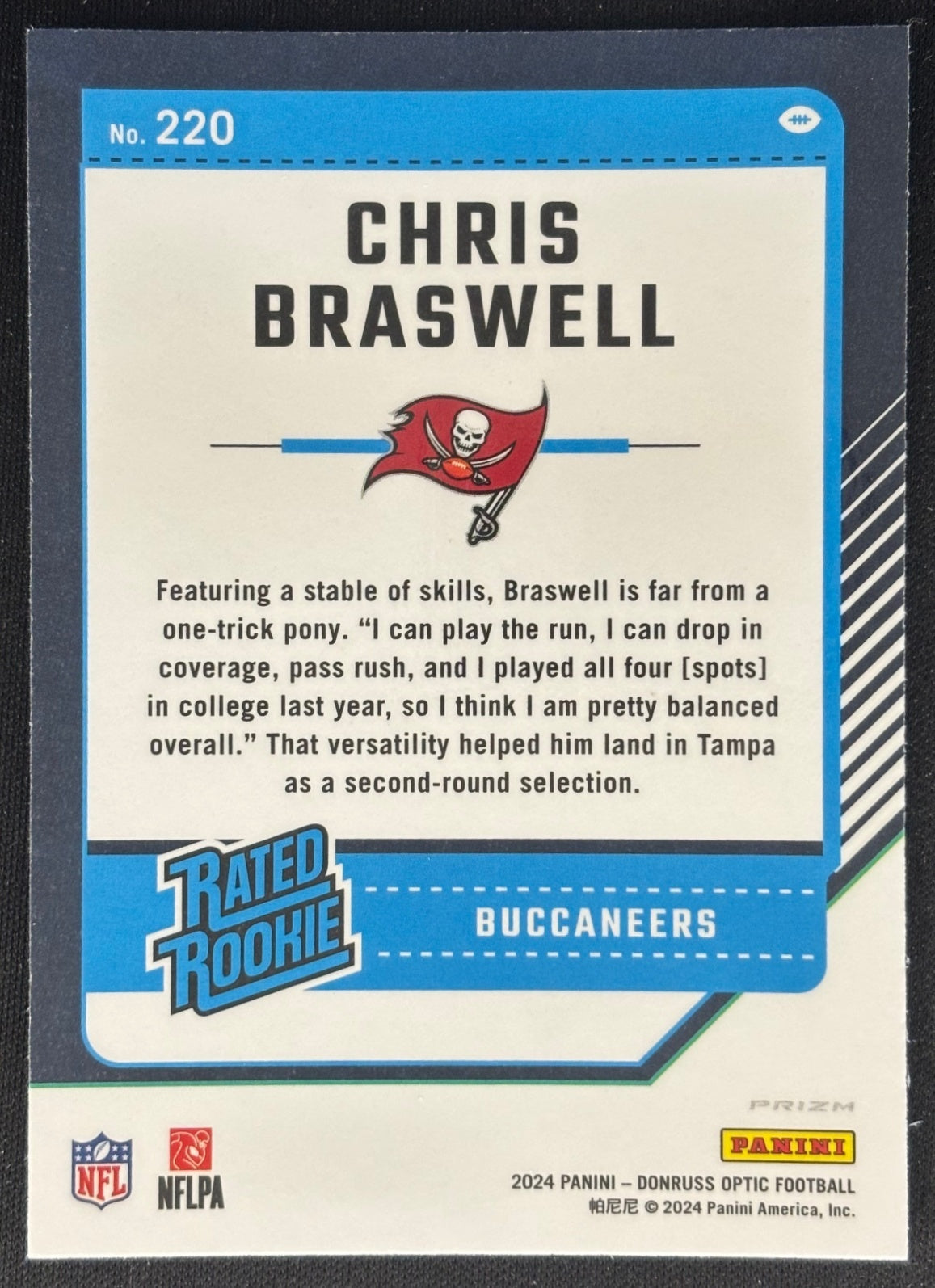 Chris Braswell 2024 Donruss Optic Stars Buccaneers | Wayne Collection