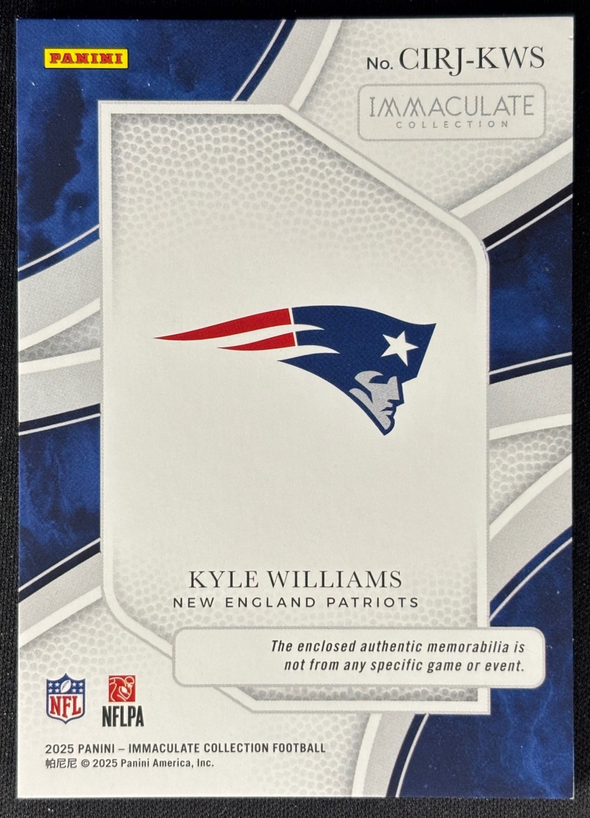 Kyle Williams 2025 Immaculate Collection Clearly Rookie Jerseys /99 Pa ...