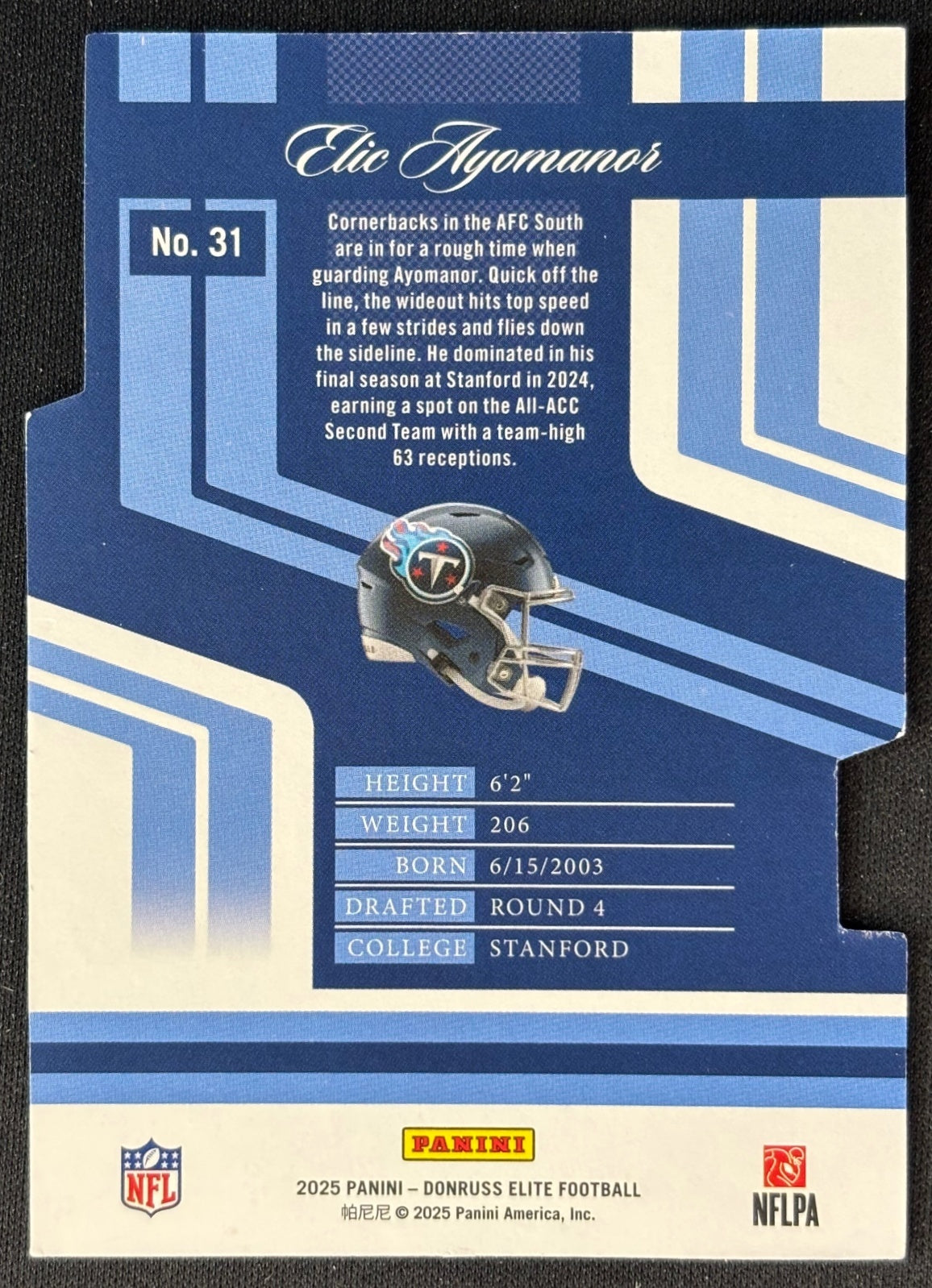 Elic Ayomanor 2025 Donruss Elite 2007 Rookies Aspirations Die-Cut Blue ...