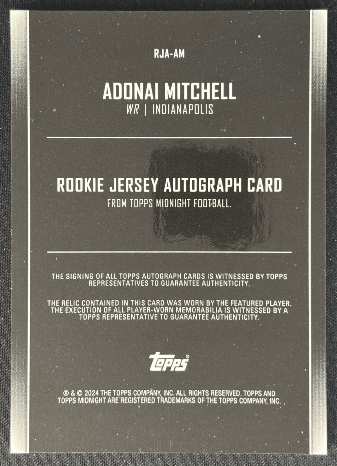 Adonai Mitchell 2024 Midnight Rookie Jersey Auto Winter Solstice /35 C ...