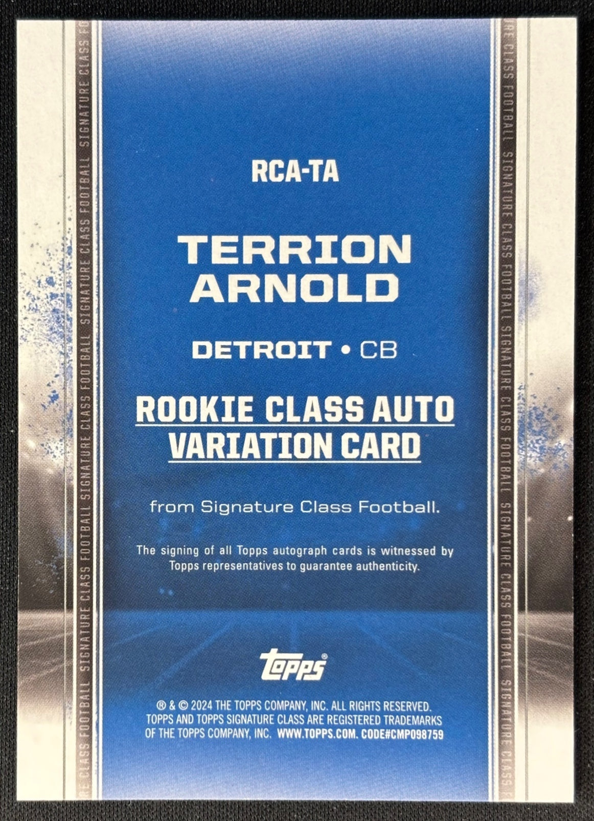 Terrion Arnold 2024 Signature Class Rookie I Auto Teal /225 Lions | Wa ...