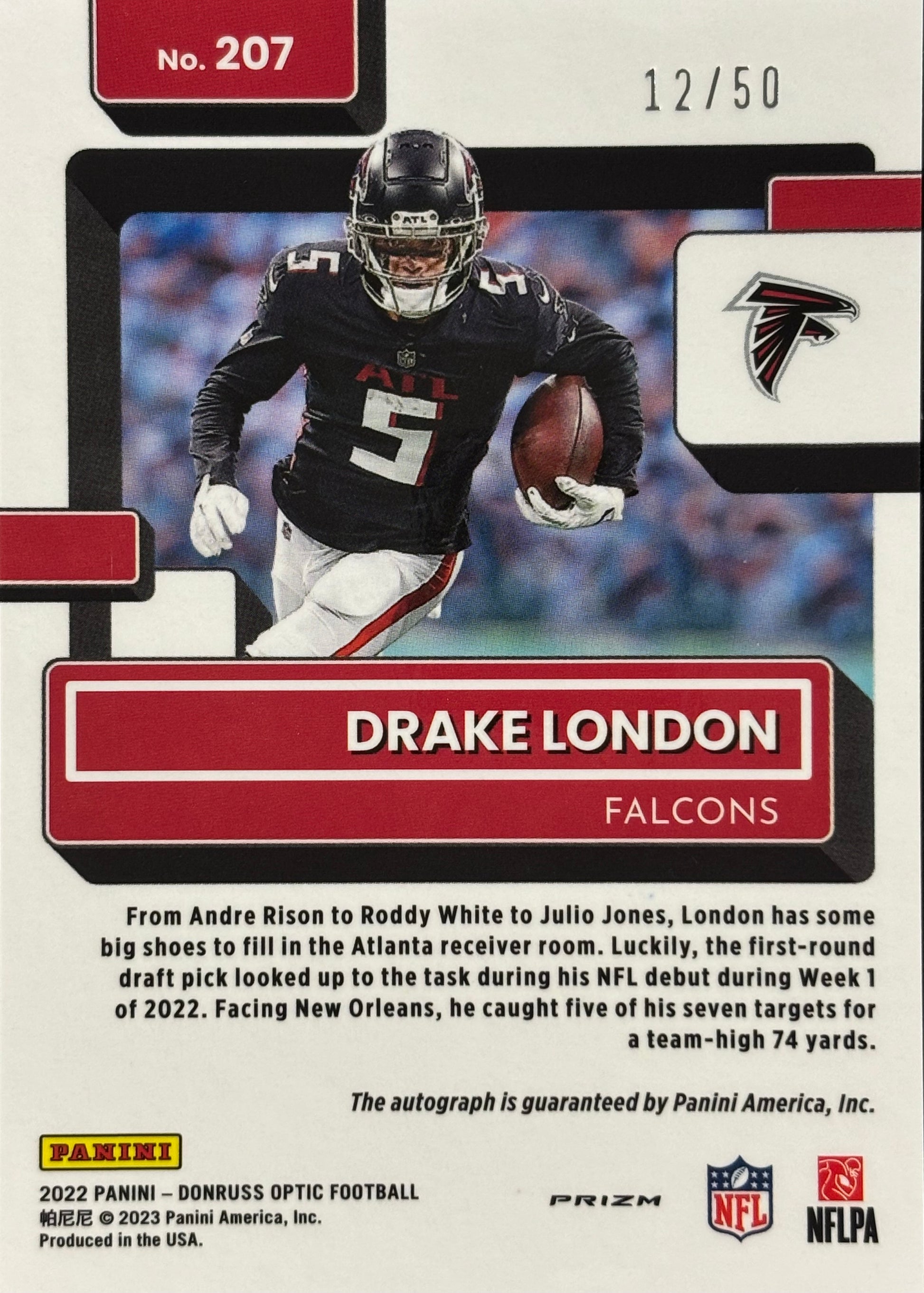 Drake London Optic Pink Velocity Auto /50 Rookie Falcons – Wayne Collection