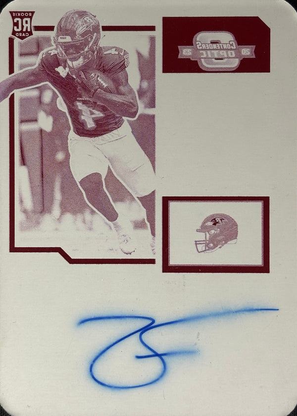 Zay Flowers Contenders Printing Plate Rookie Ticket Auto 1/1 Ravens ...