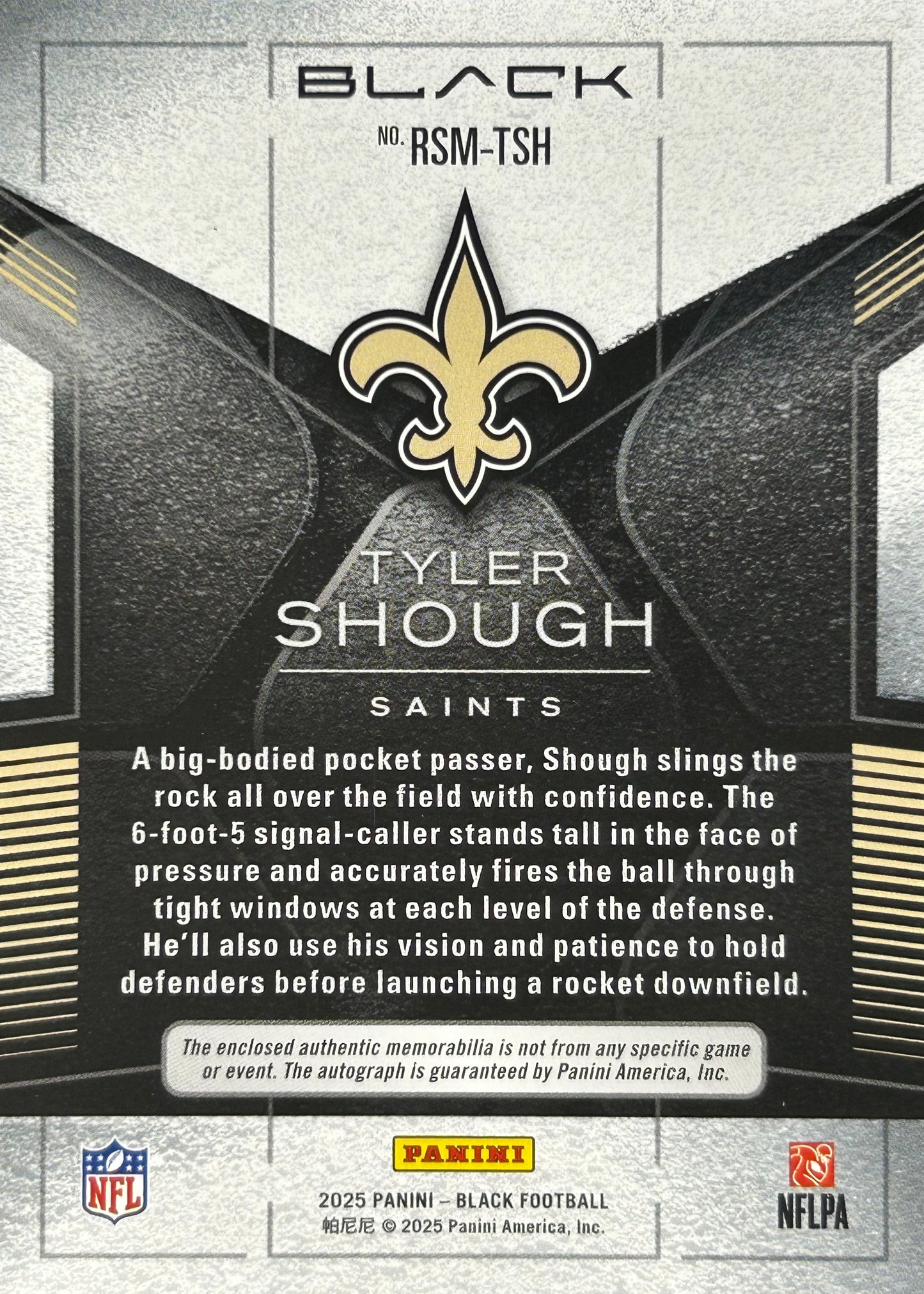 Tyler Shough Black RPA /50 Rookie Saints – Wayne Collection