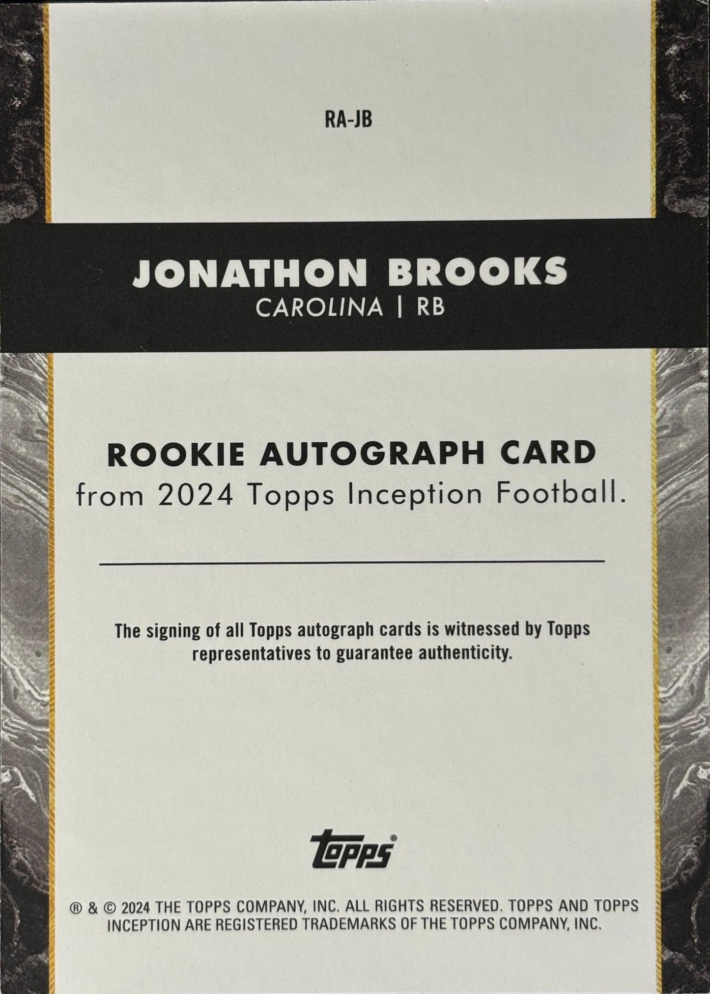 *Damaged* Jonathan Brooks Inception Auto Rookie Panthers – Wayne Collection