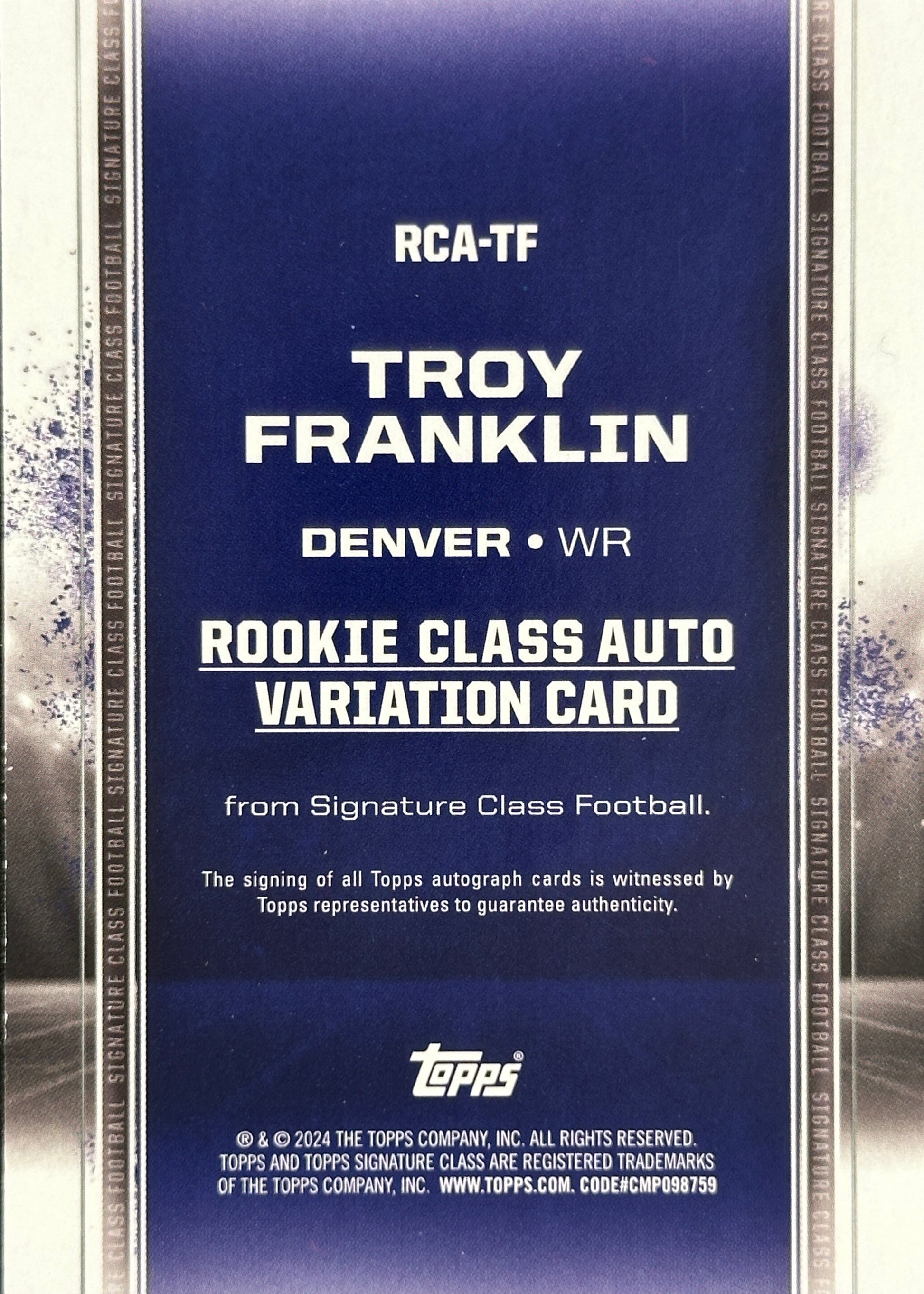 Troy Franklin Auto /150 Topps Signature Class Rookie Broncos – Wayne ...