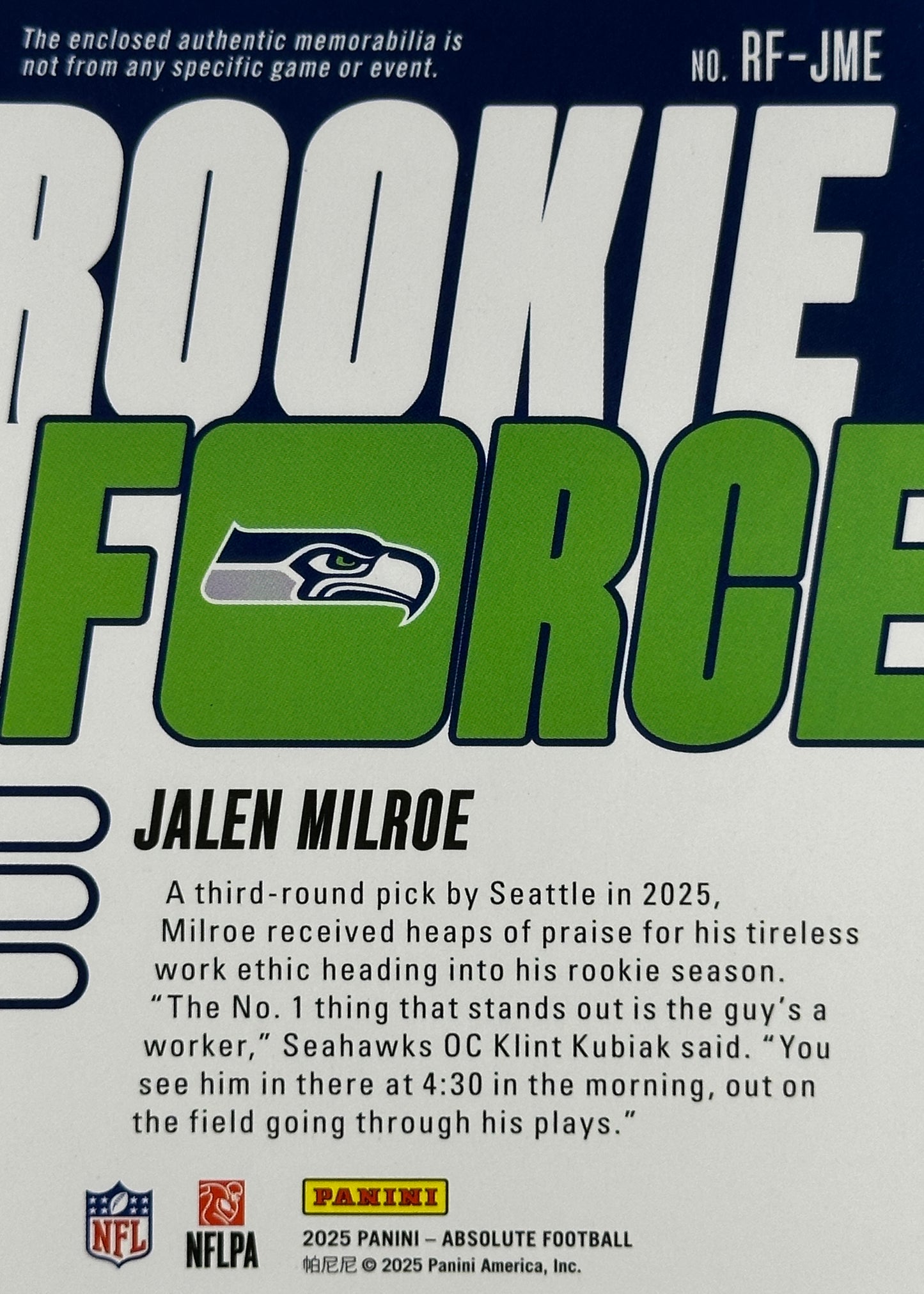 Jalen Milroe Rookie Force Patch Absolute Seahawks – Wayne Collection