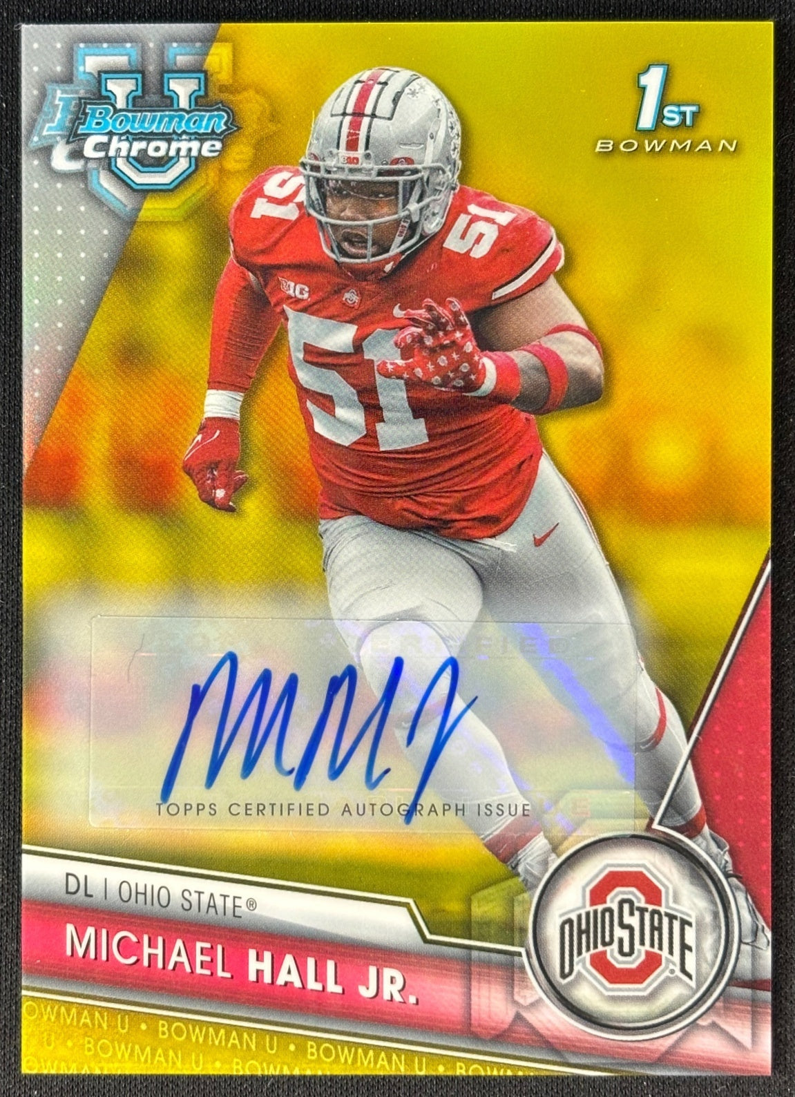 Michael Hall Jr. 2023 University Chrome Prospect Auto Yellow Refractor ...